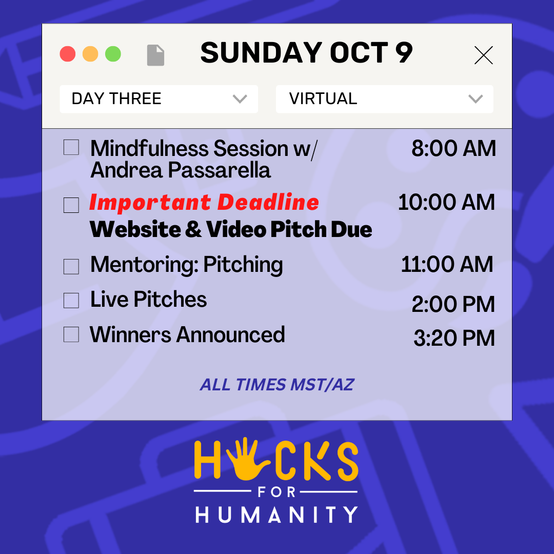 Event Schedule – Hacks for Humanity